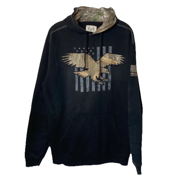Black | Shirts | Mens Buck Wear Large Black Hoodie Eagle Flag Camo ...